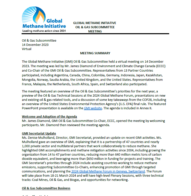 Oil & Gas - GMI Oil & Gas Subcommittee Meeting Summa... | Global ...