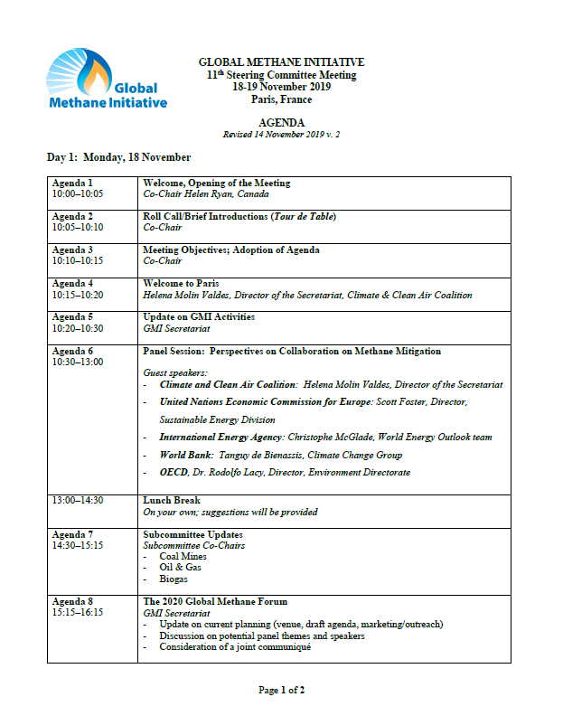 Steering Steering Committee Meeting Agenda Novem Global Methane